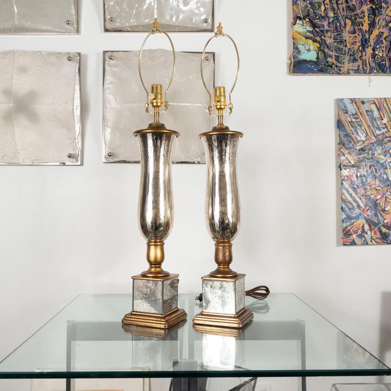 Pair of Urn-Shaped Mercury Glass Lamps For Sale at 1stDibs