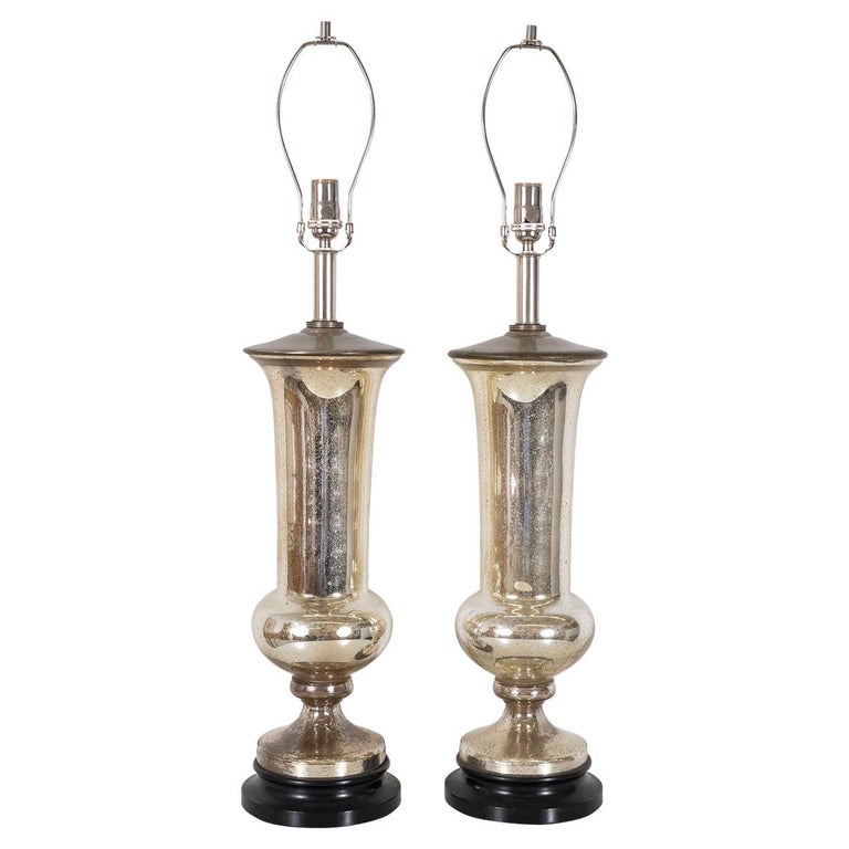 Pair of Urn Shaped Mercury Glass Table Lamps For Sale at 1stDibs