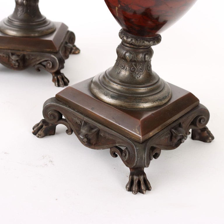 Pair of Vases in Rouge Griotte Marble, France, Late 1800s For Sale at ...