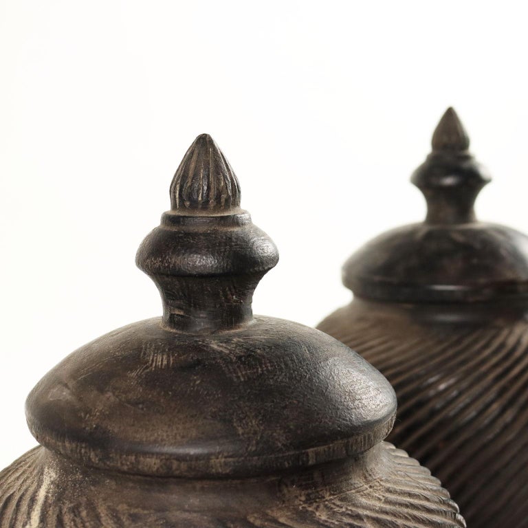 Pair of Vases Neorenaissance Style Carved Wood, Europe 19th-20th ...