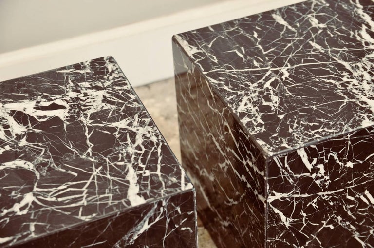Pair of Veined Marble Block Side Tables or Coffee Table at 1stDibs