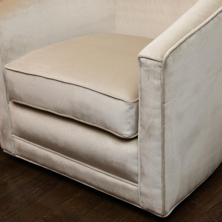 Pair of Velvet Barrel Back Swivel Chairs at 1stDibs