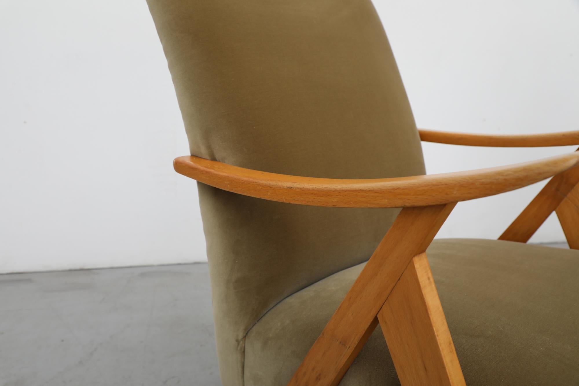 Pair of Velvet Upholstered Midcentury Dutch Lounge Chairs For Sale at ...