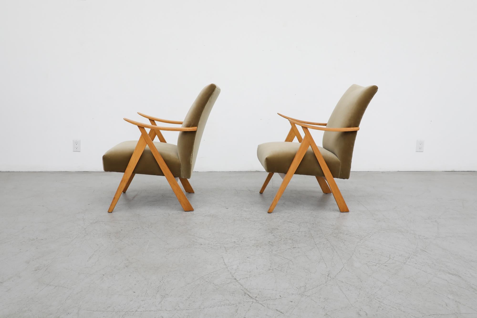 Pair of Velvet Upholstered Midcentury Dutch Lounge Chairs For Sale at ...