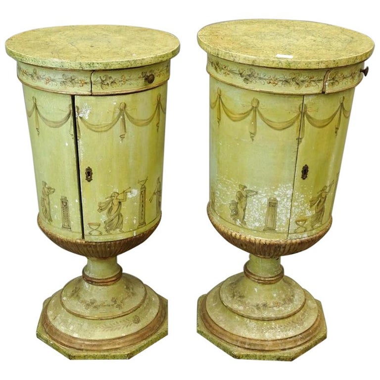 Pair of Venetian Paint Urn Form Bedside or End Cabinets For Sale at 1stDibs