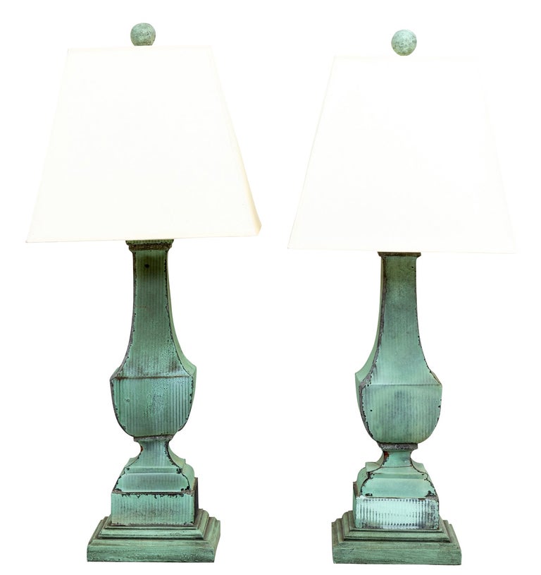 Pair of Verdigris Copper Baluster Lamps at 1stDibs