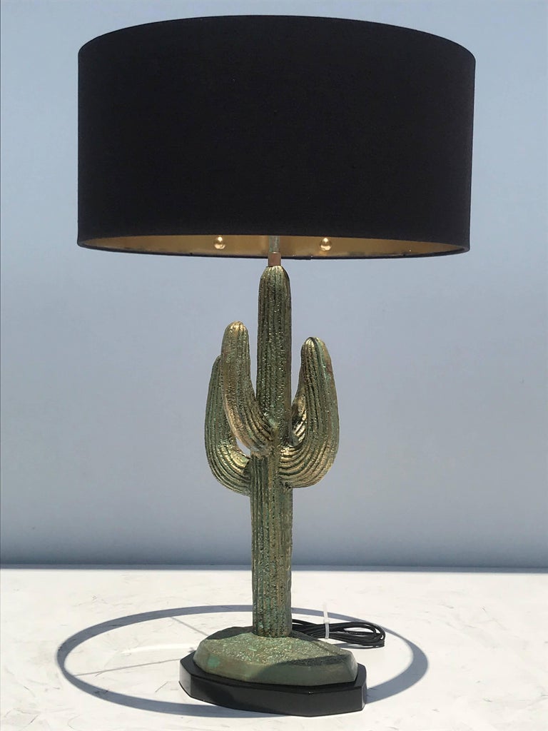 Pair of Verdigris Patina Brass Cactus Lamps at 1stDibs