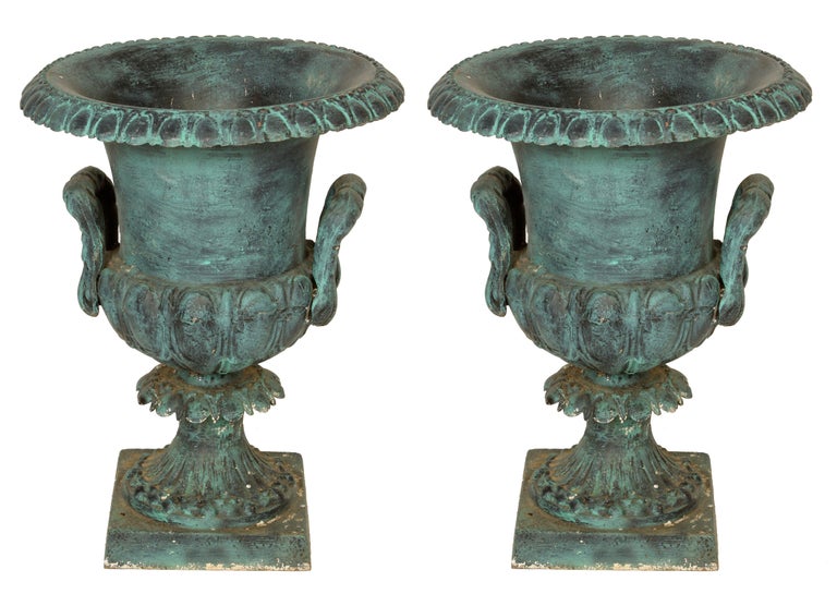 Pair of Verdigris Urns at 1stDibs