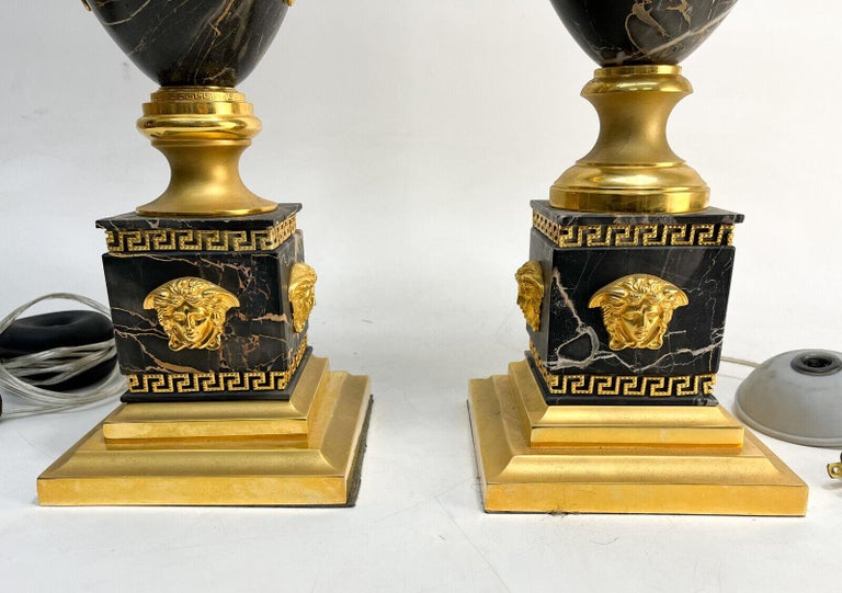 Pair of Versace Gilt Bronze Mounted Marble Lamps For Sale at 1stDibs