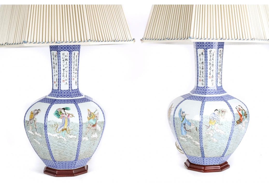 Pair Of Very Fine Asian Painted Porcelain Table Lamps For Sale at 1stDibs