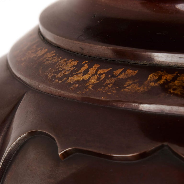 Pair of Very Fine Meiji Period Patinated Bronze Vases by Hashimoto ...