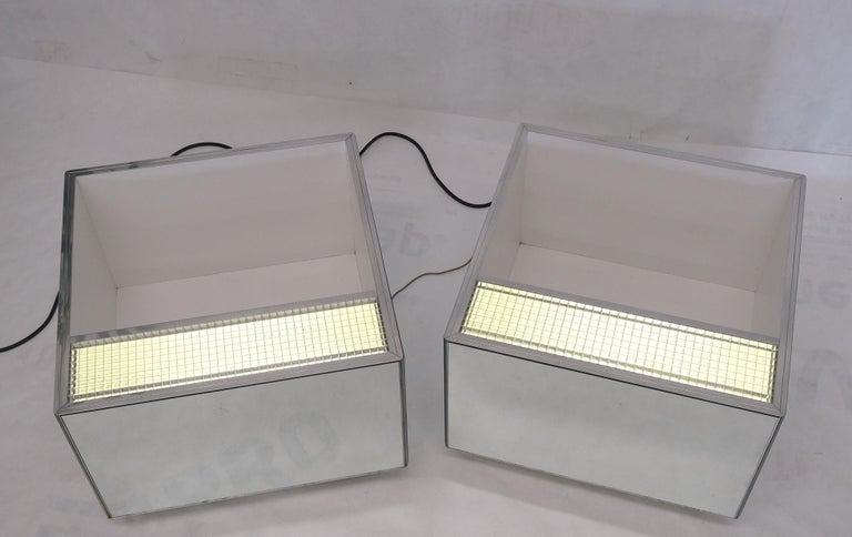 Pair of Very Fine Mirrored Box Planters Lights Stainless Steel Cases ...