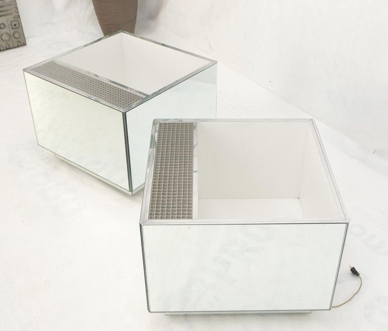 Pair of Very Fine Mirrored Box Planters Lights Stainless Steel Cases ...