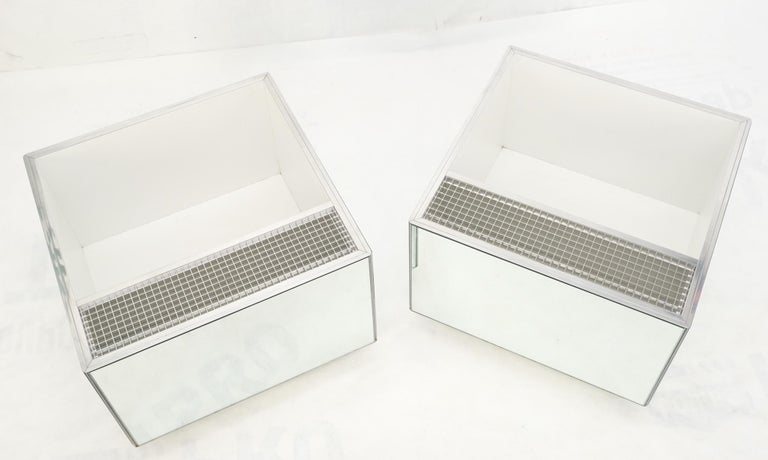 Pair of Very Fine Mirrored Box Planters Lights Stainless Steel Cases ...