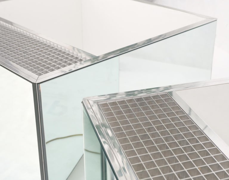 Pair of Very Fine Mirrored Box Planters Lights Stainless Steel Cases ...