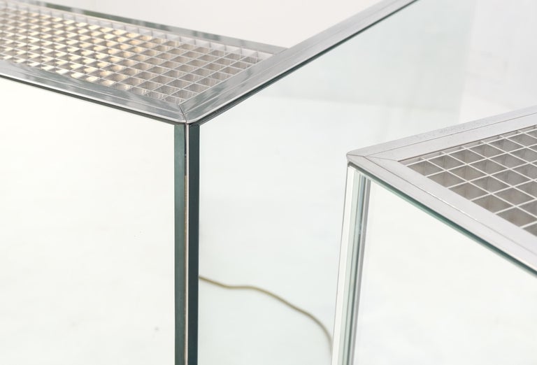 Pair of Very Fine Mirrored Box Planters Lights Stainless Steel Cases ...