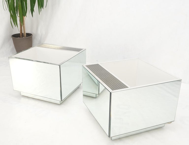 Pair of Very Fine Mirrored Box Planters Lights Stainless Steel Cases ...