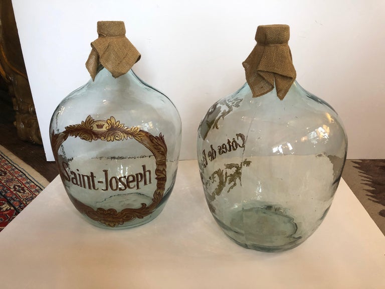 Pair of Very Large Hand Painted Wine Jars at 1stDibs