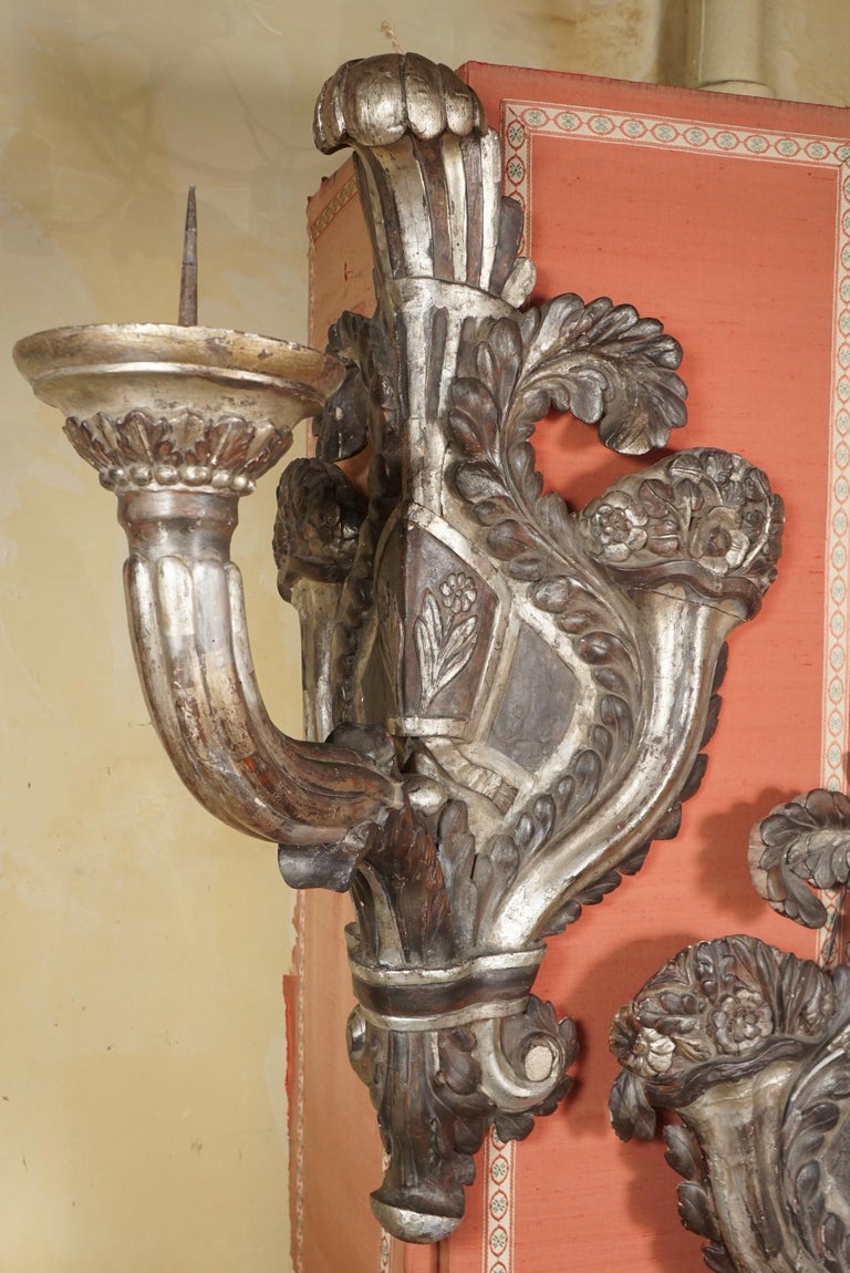 Pair of Very Large Period Baroque Carved Painted and Silver Gilt ...