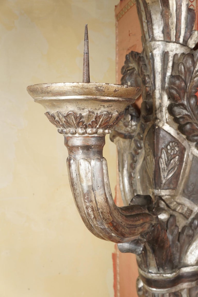 Pair of Very Large Period Baroque Carved Painted and Silver Gilt ...