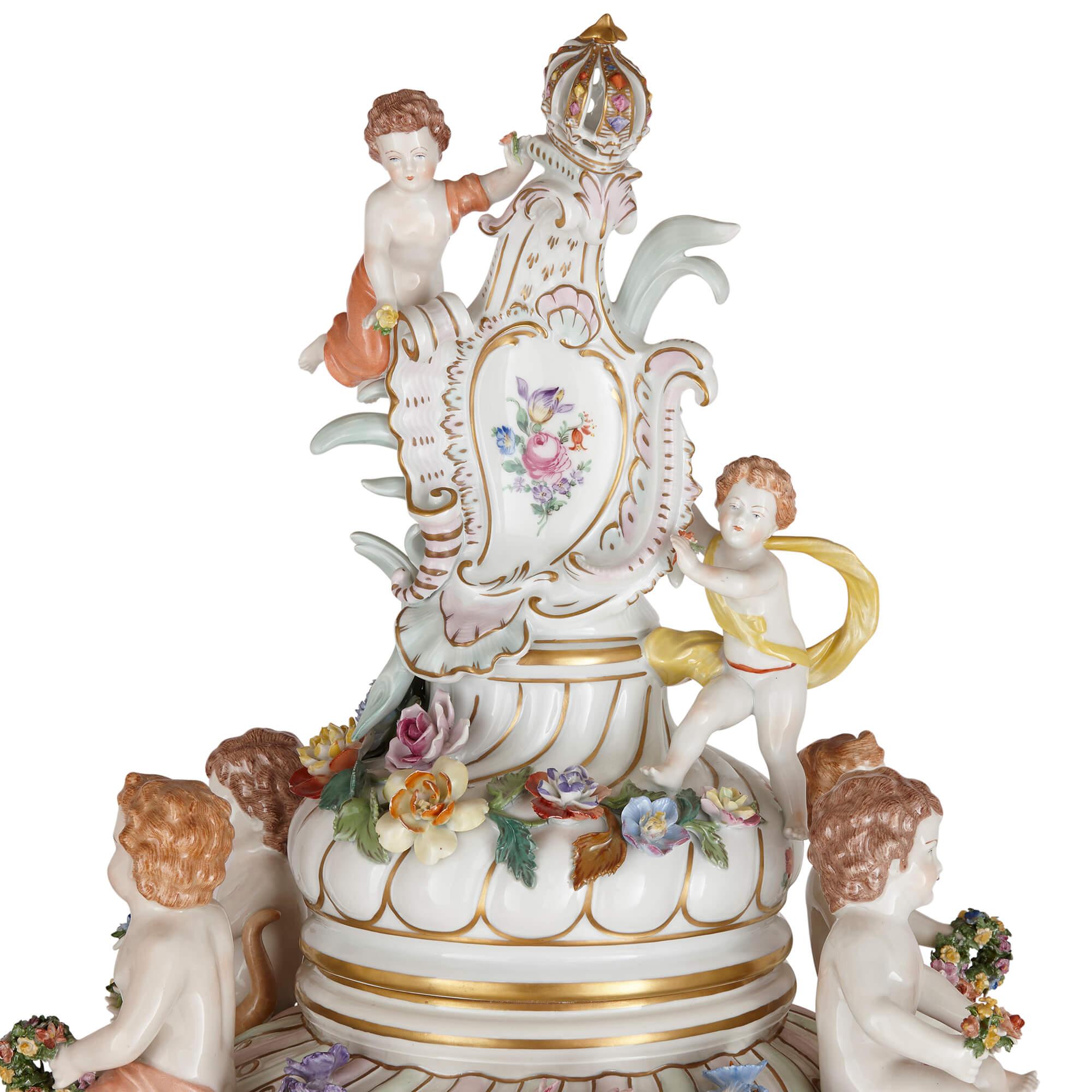 Pair of very large Rococo style Dresden porcelain vases with covers and ...