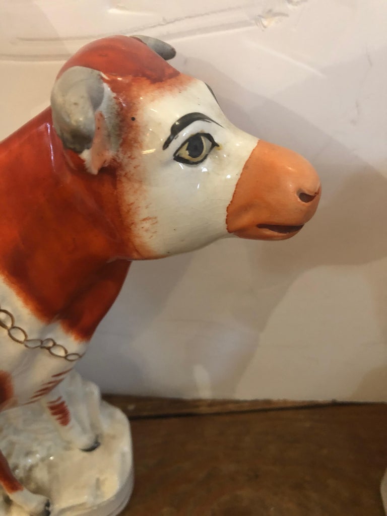 Pair of Very Large Staffordshire Cow Spill Vases at 1stDibs