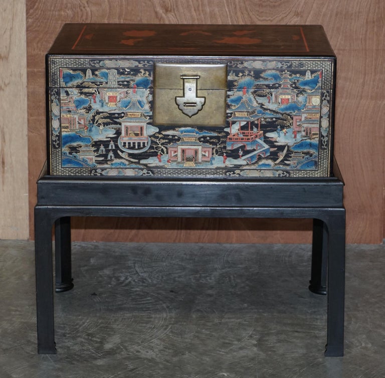 Pair of Very Large Vintage Hand Painted Chinese Trunks / Chests on ...