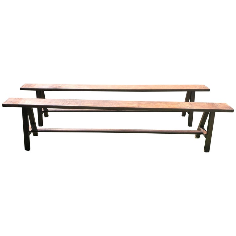 Pair of Very Long French Oak Benches at 1stDibs