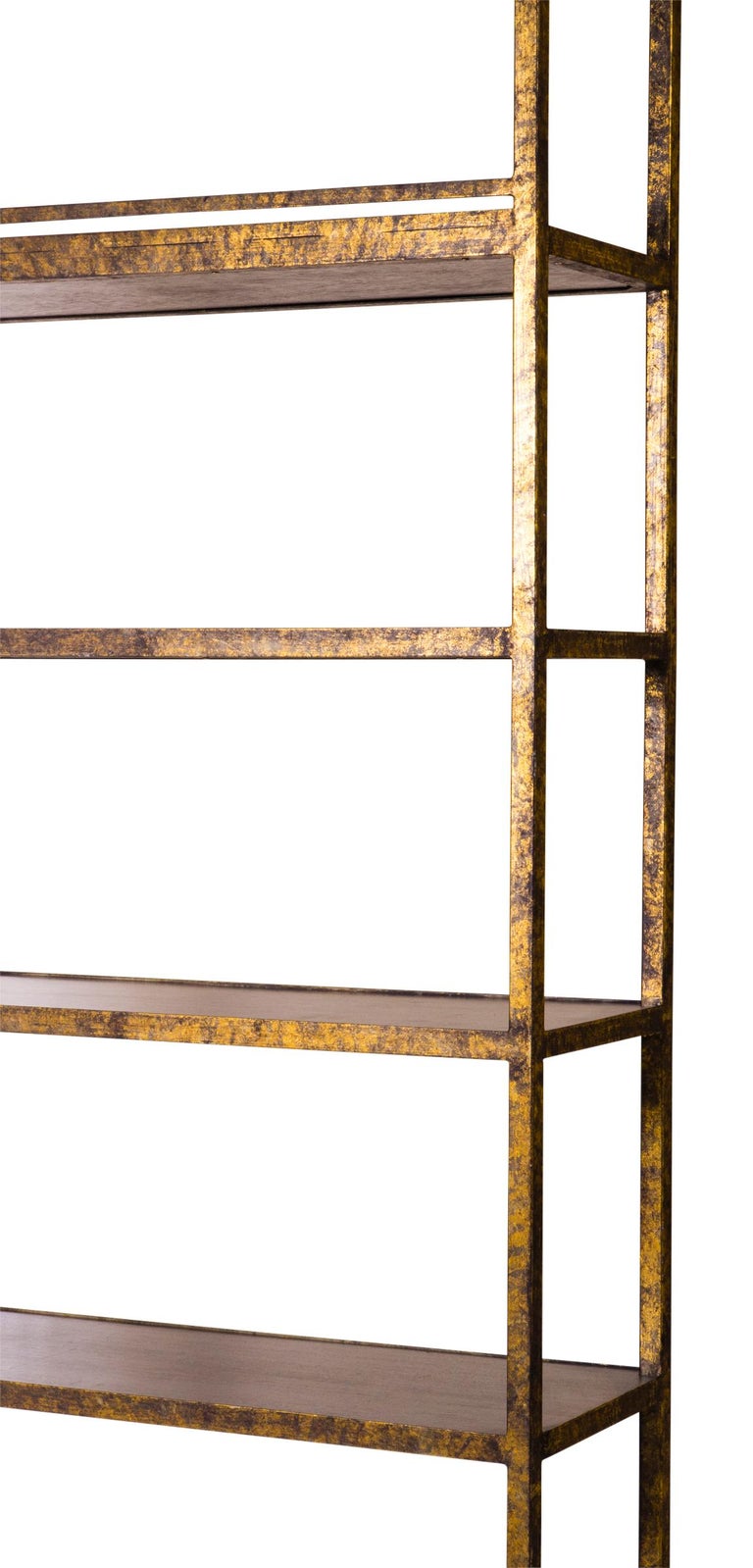 Pair of Very Tall Hand Painted Faux Antique Brass Bookcases with Walnut ...