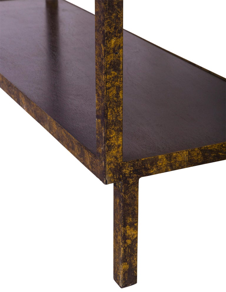 Pair of Very Tall Hand Painted Faux Antique Brass Bookcases with Walnut ...