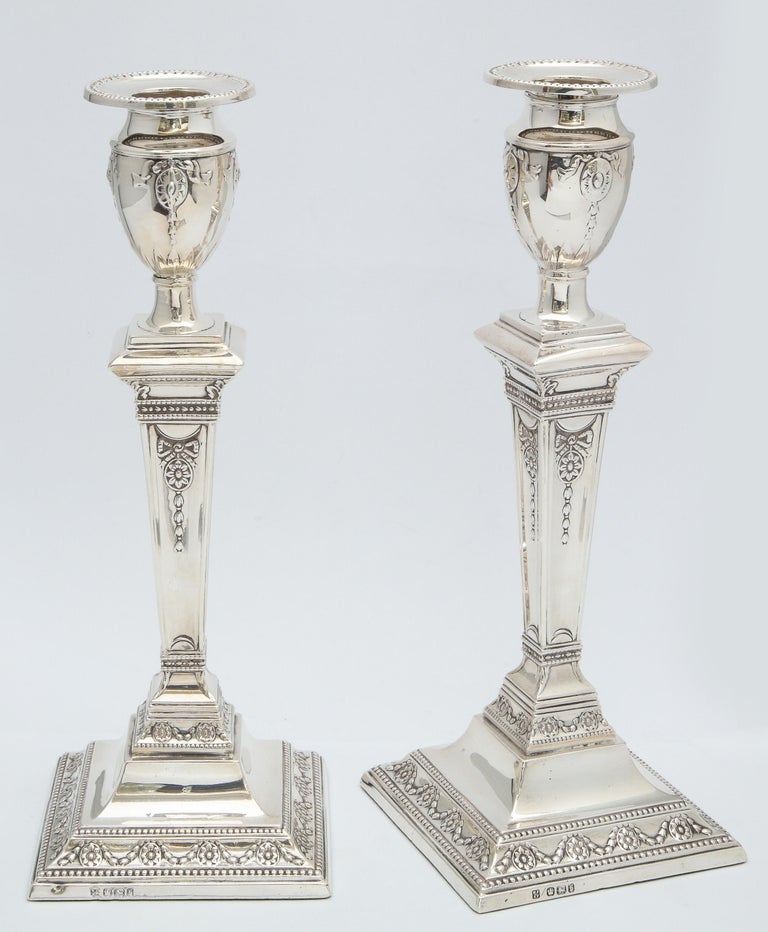 Pair of Victorian Adam-Style Sterling Silver Candlesticks at 1stDibs