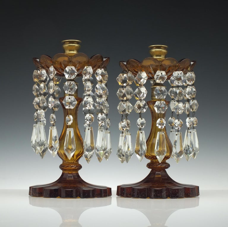 Pair of Victorian Amber Glass Lustres, circa 1850 at 1stDibs