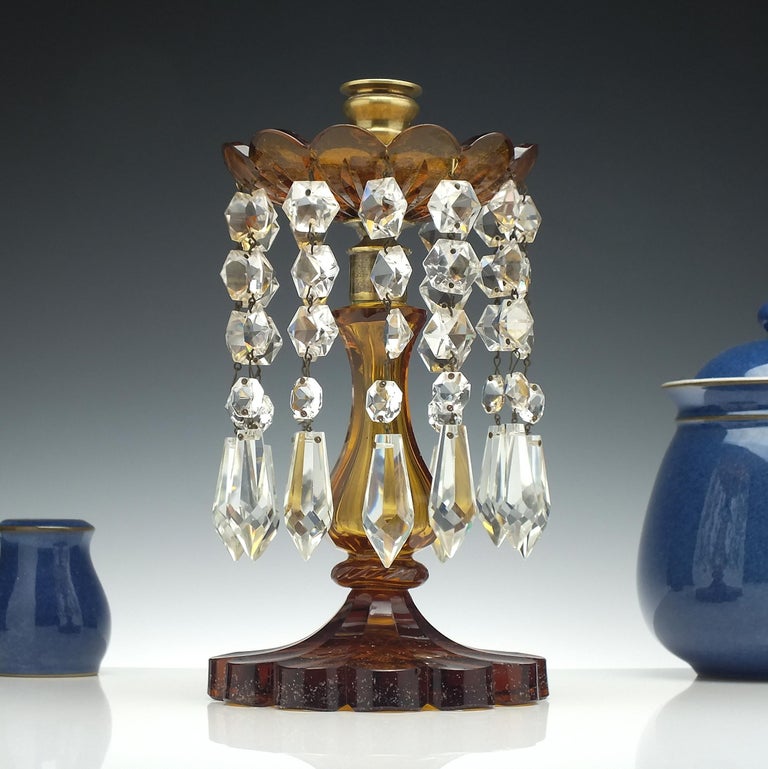 Pair of Victorian Amber Glass Lustres, circa 1850 at 1stDibs