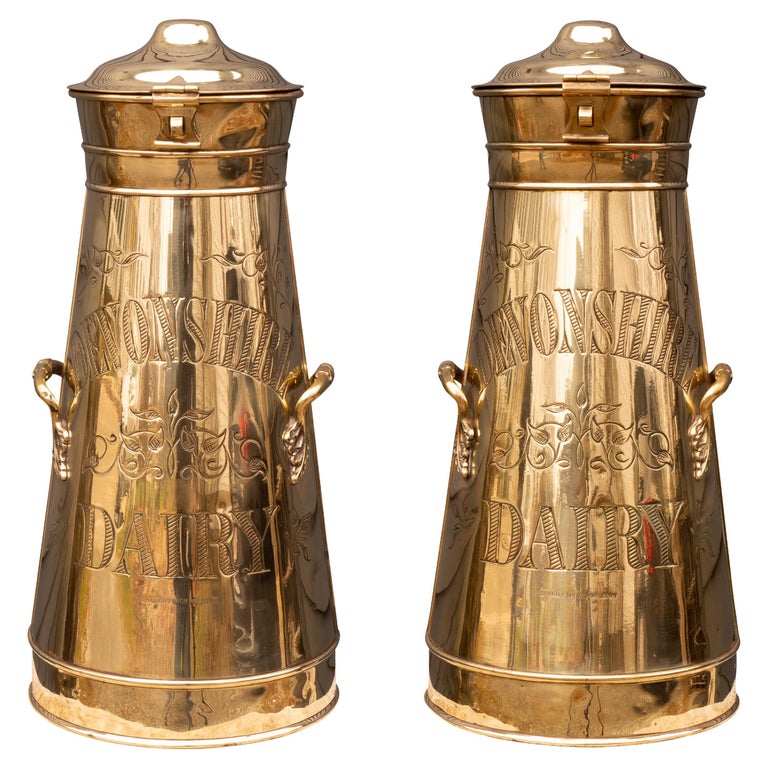 Pair of Victorian Brass Milk Cans from Devonshire Dairy at 1stDibs