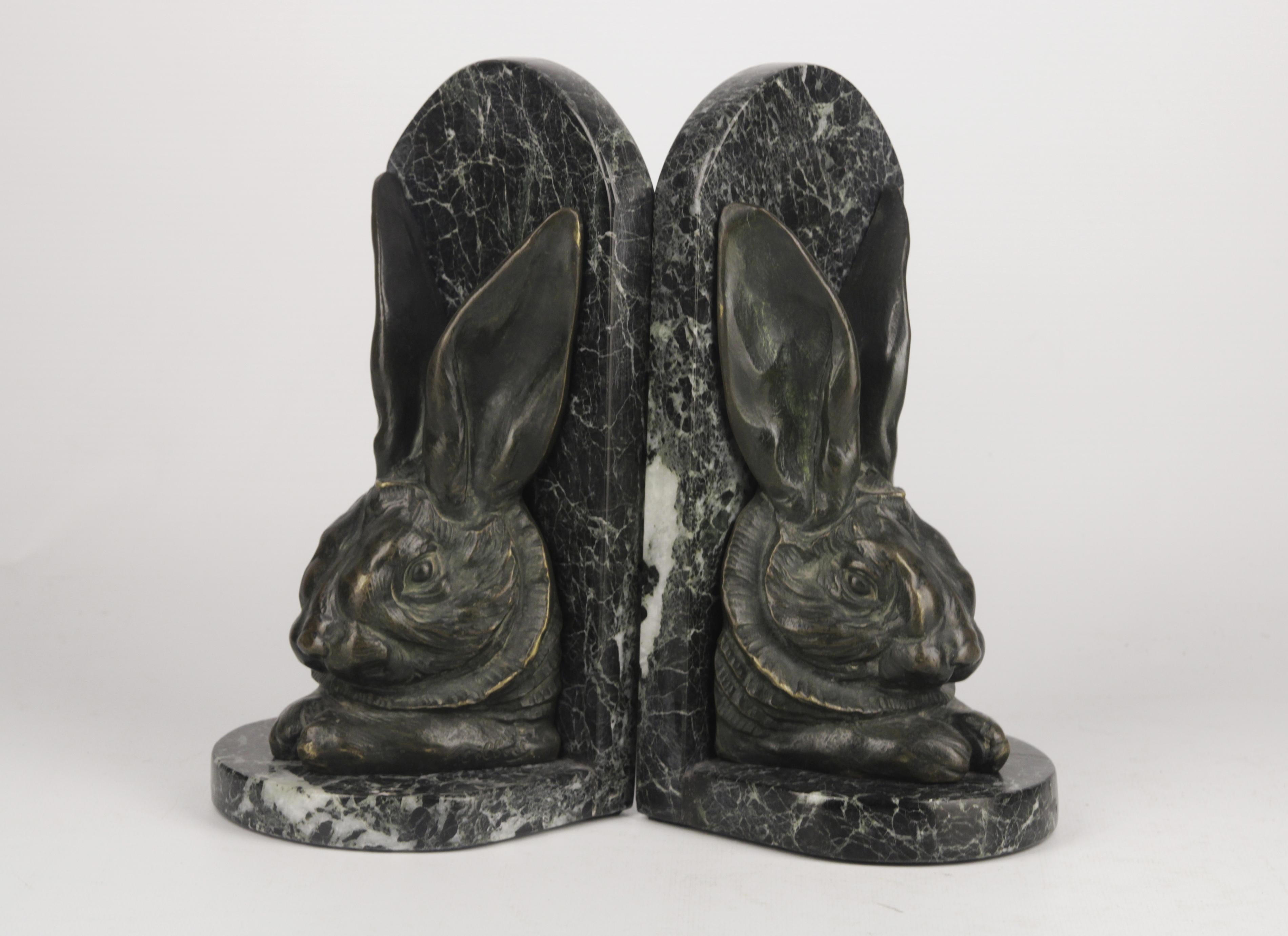 Pair of Victorian Bronze Rabbit Head Bookends in Marble Plinths by A ...
