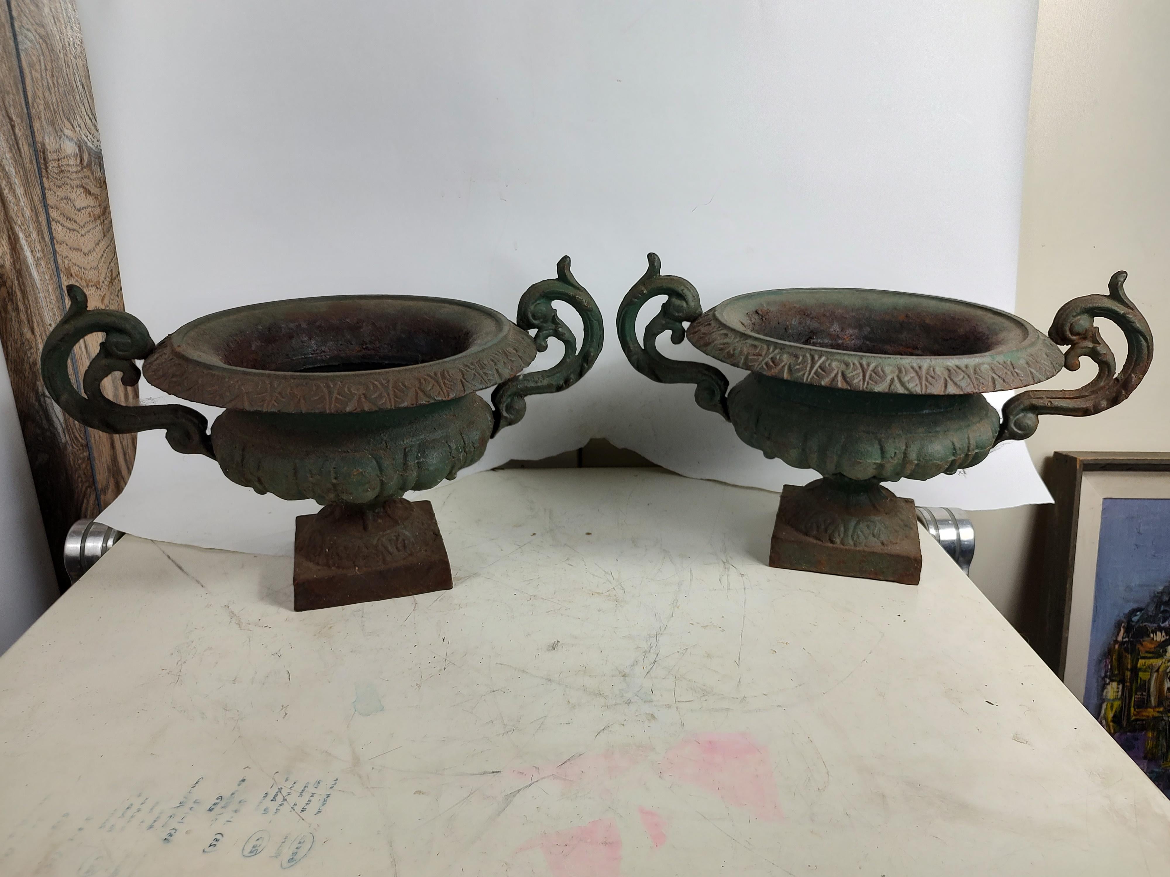 Pair of Victorian Cast Iron Garden Urns with Handles Indoor and Outdoor ...