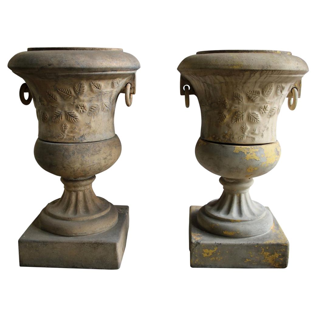 Pair of Victorian Clay Garden Urns on Pedestals at 1stDibs