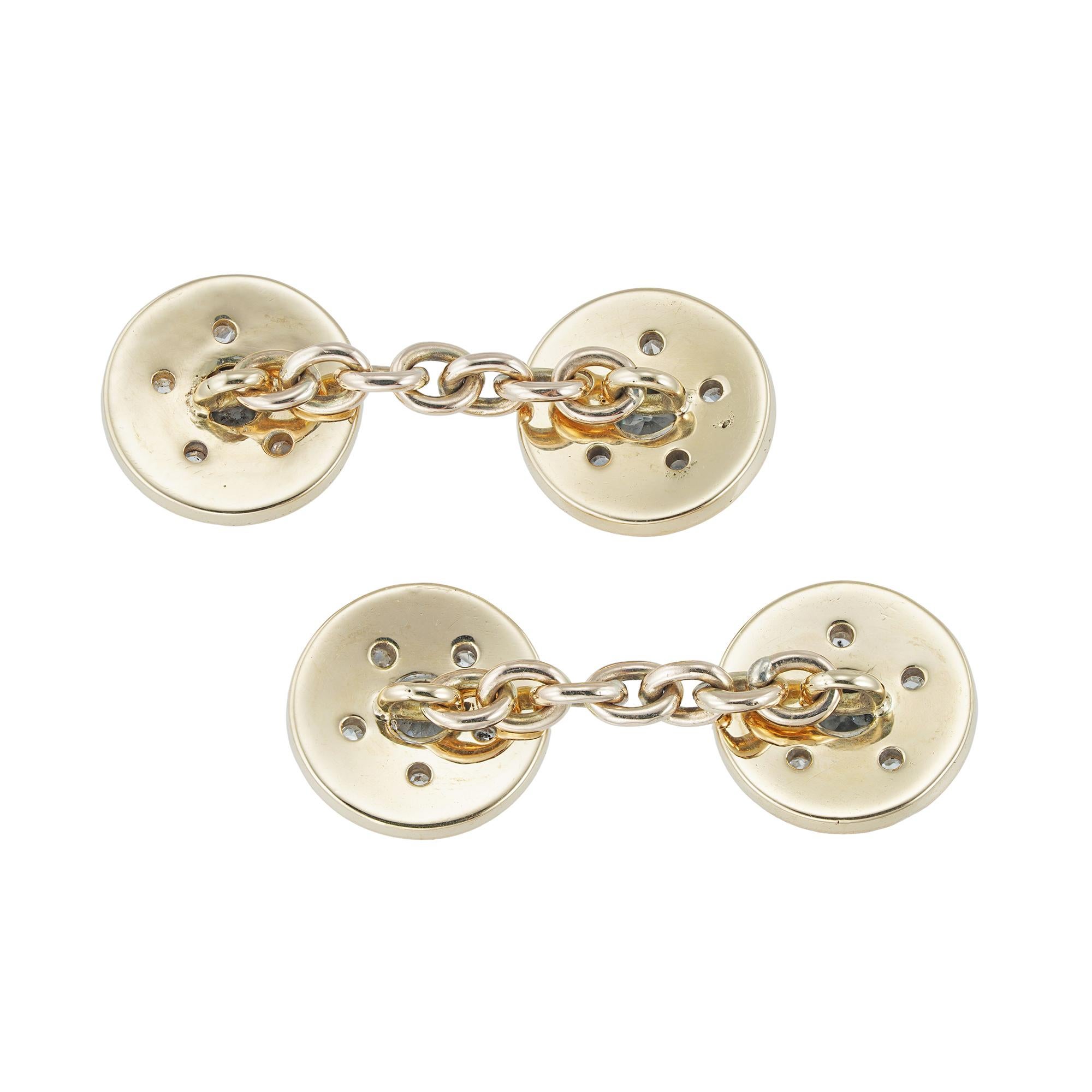 Pair of Victorian Diamond and Red Enamel Cufflinks For Sale at 1stDibs