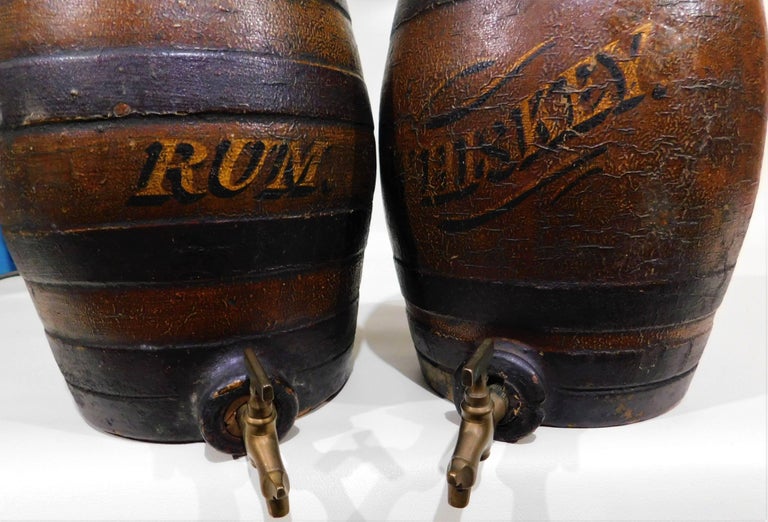 Pair of Victorian Earthenware Pottery Rum and Whiskey Liquor Cask ...
