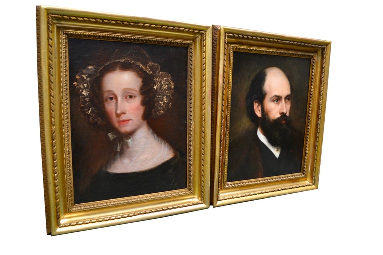 Pair of Victorian English Portraits Mounted on Panel For Sale at 1stDibs