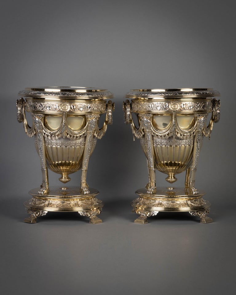 Pair of Victorian Silver Parcel Gilt Wine Coolers For Sale at 1stDibs