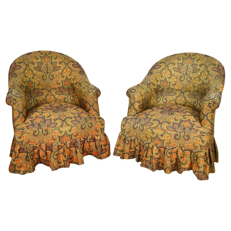 Pair of Victorian Style Toad Armchairs with Paisley Pattern Fabric ...