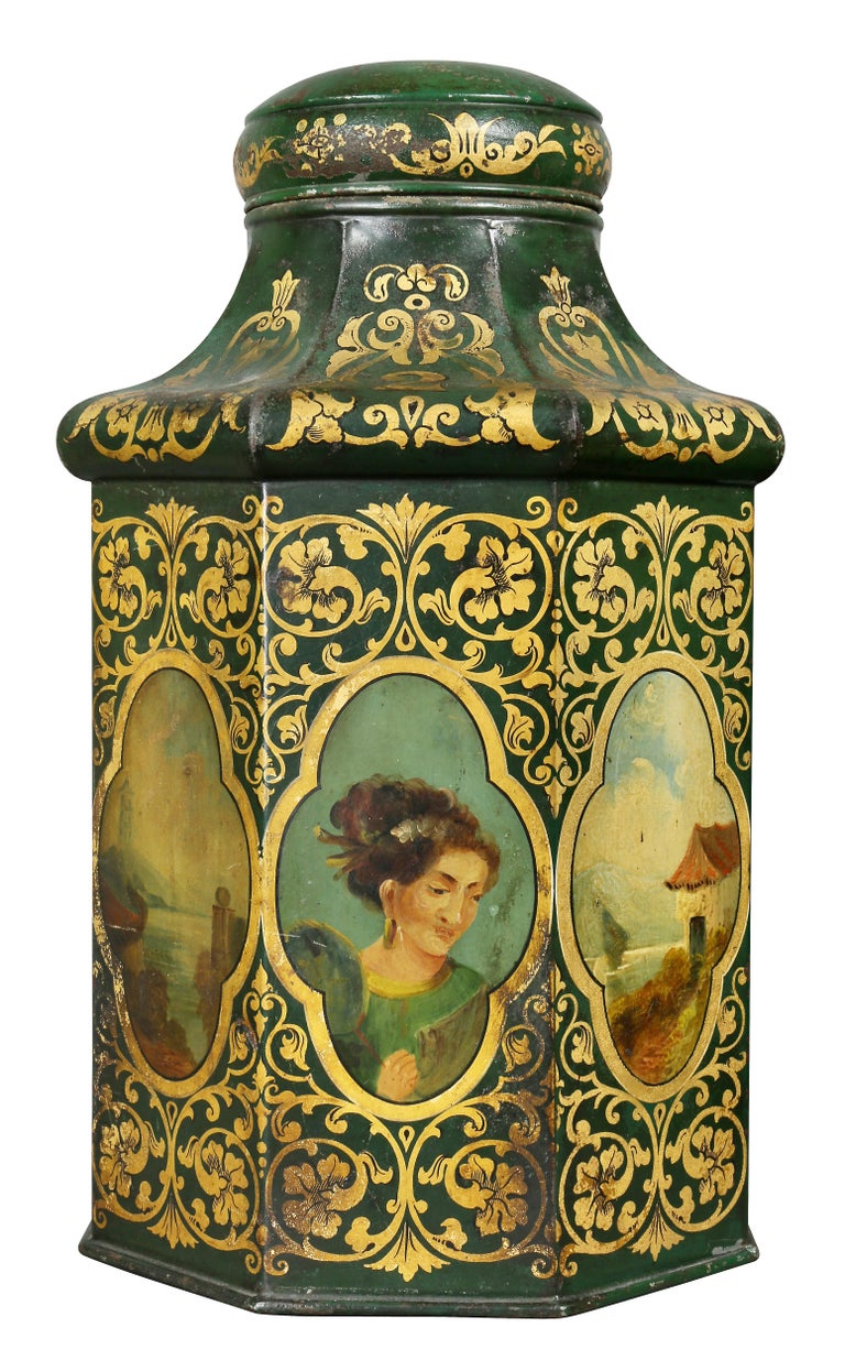 Pair of Victorian Tole Teacannisters For Sale at 1stDibs