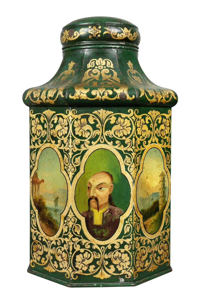 Pair of Victorian Tole Teacannisters For Sale at 1stDibs