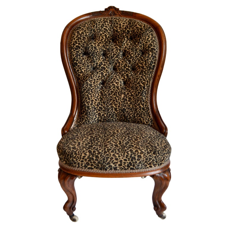 Pair of Victorian Walnut Chairs Upholstered in Faux Leopard Skin, 19th ...