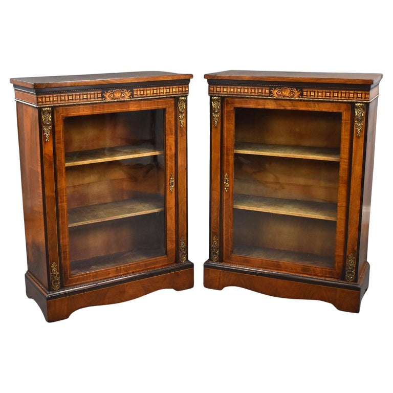 Pair of Victorian Walnut Inlaid Pier Cabinets For Sale at 1stDibs
