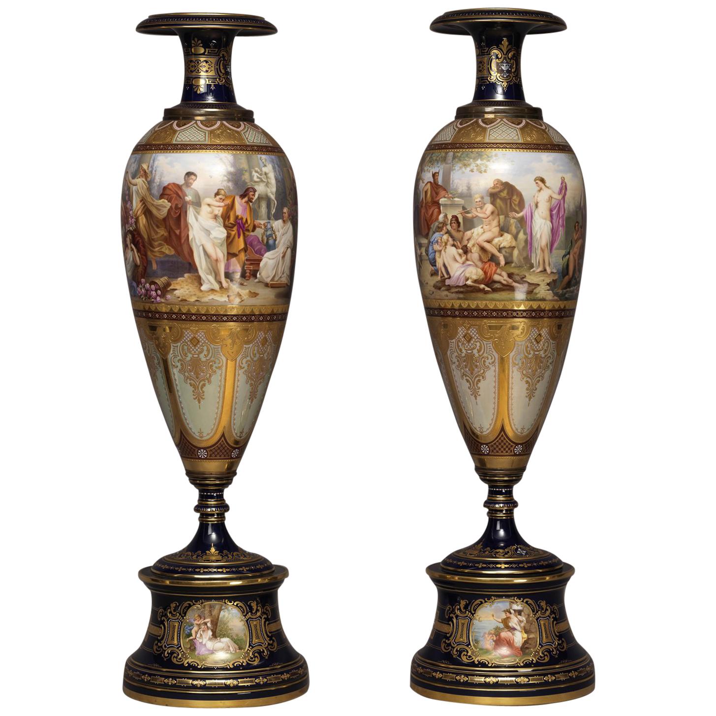 Double Handled Covered Vase with Mythological Scenes in Enamel, Vienna ...