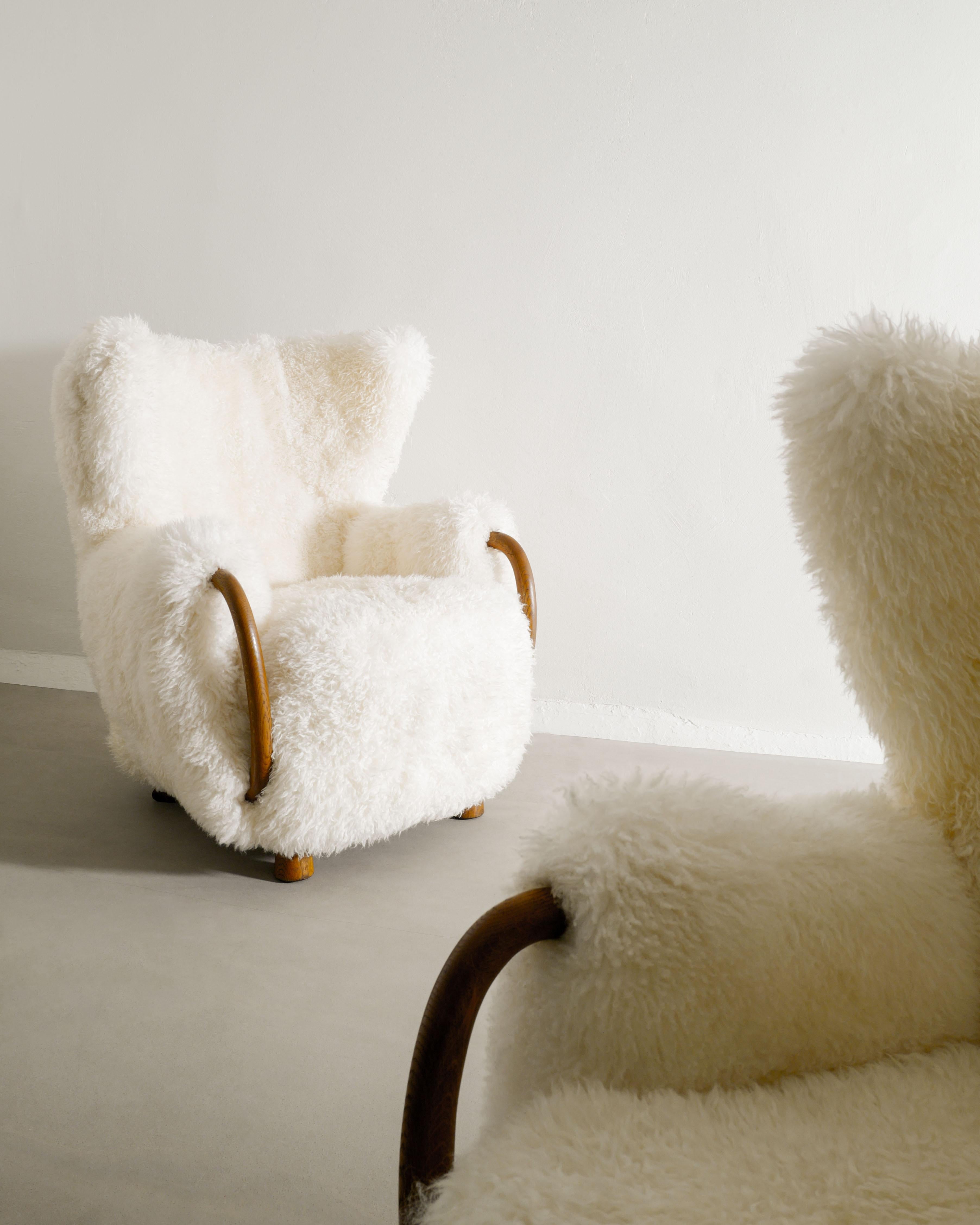 Pair of Viggo Boesen Armchairs in Beech and Sheepskin Produced in ...