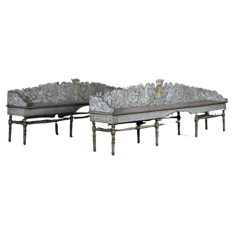 Pair of Villa Suvera Benches with Coat of Arms of the Lucchesi Palli ...