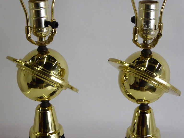 Pair of Vintage 1940s Brass and Wire Saturn Table Lamps at 1stDibs